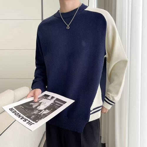 เสื้อสเวตเตอร์สีบล็อกเทรนด์ใหม่สำหรับผู้ชายสำหรับนักเรียน Collocation ...