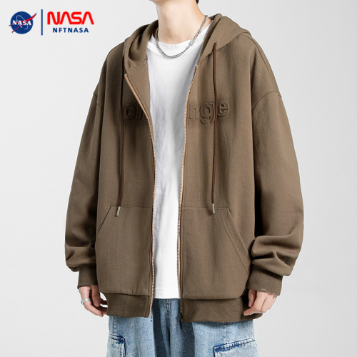 NASA NFT ร่วมมีฮู้ดแจ็คเก็ตผู้ชายใหม่ตัวอักษรถนนสูงเสื้อสเวตเตอร์ถัก ...