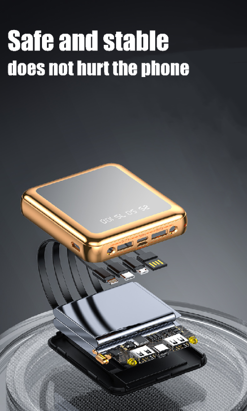 20000mAh Powerbank With 4 Cables Mirror Portable Mini Powerbank ...