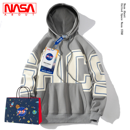 NASA Joint Men's Hooded Sweater Drawstring Print Trend Loose Versatile ...