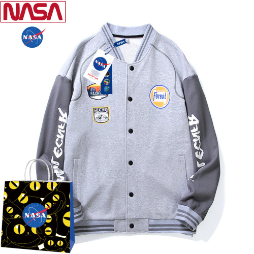 NASA WHHD เสื้อแจ็คเก็ตร่วมชายแฟชั่นฮิตสีใหม่สไตล์พอร์ตหลวมชุดนักเรียน ...