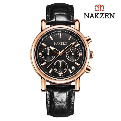 NAKZEN Japanese movement calendar waterproof leather strap watch ...