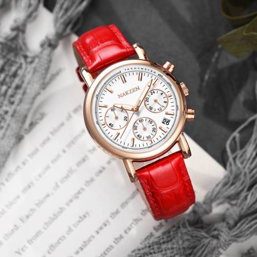 NAKZEN Japanese movement calendar waterproof leather strap watch ...