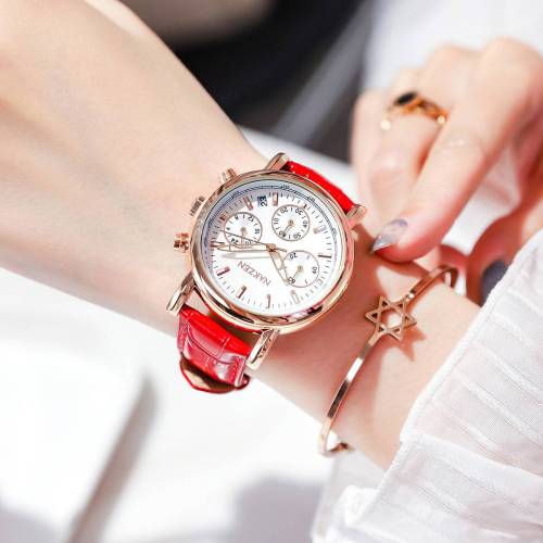 NAKZEN Japanese movement calendar waterproof leather strap watch ...