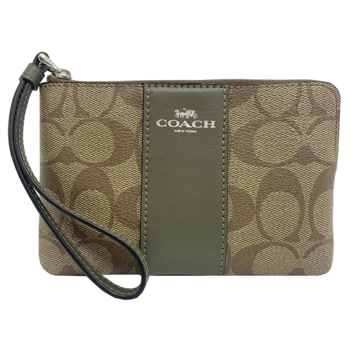 กระเป๋าคล้องมือ COACH 58035 CORNER ZIP WRISTLET IN SIGNATURE CANVAS ...