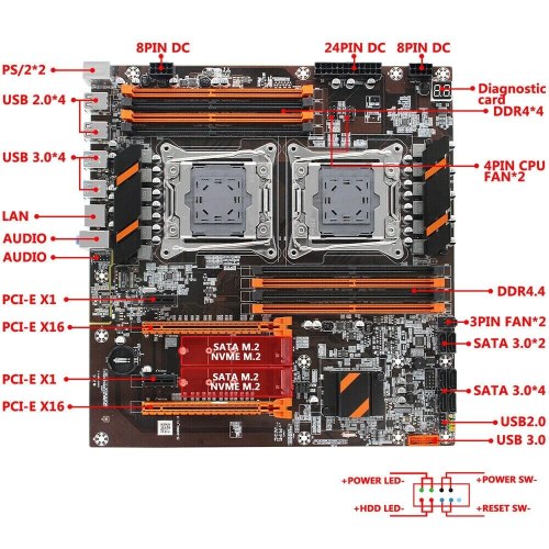 จอเกมมิ่ง X99 Dual CPU เมนบอร์ด LGA 2011-V3USB3.0 SATA3 Dual ...