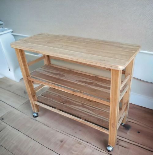 Sukthongแพร่ โต๊ะวางของไม้สักมีล้อเลื่อน 40*100 สูง80CM. โต๊ะวางทีวี ...