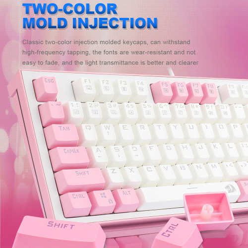 [พร้อมส่ง] REDRAGON BES K611 USB สีชมพู Mechanical Gaming Keyboard Blue Switch Led Backlit 87 ...