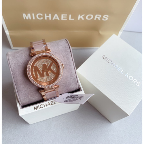 Michael Kors Women's Parker Crystal Pave Logo Rose Gold Watch MK6176 ...