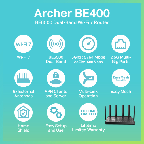 TP-Link pocket wifi Archer be400 be6500 Wi-Fi 7 6.5 Gbps 2.5 Gbps port As the Picture One | Thisshop