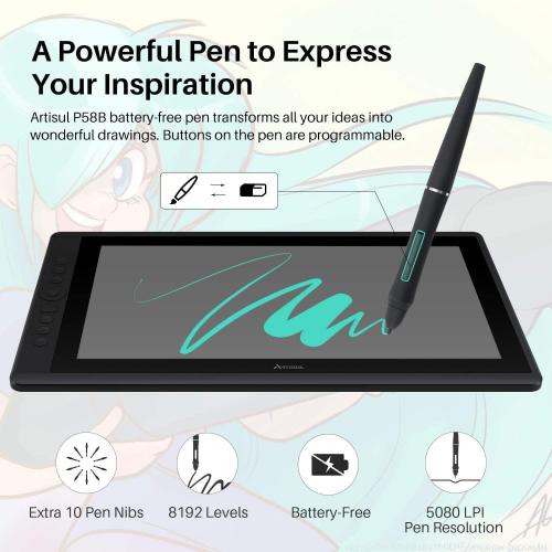 Artisul แท็บเล็ต Drawing Tablet D16 15.6 Inch Drawing Tablet 7 Shortcut ...
